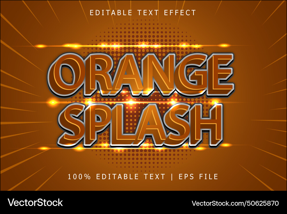 Orange splash editable text effect 3 dimension Vector Image