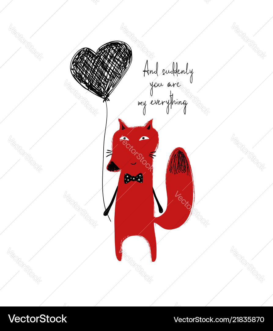 Red fox holding a heart balloon Royalty Free Vector Image