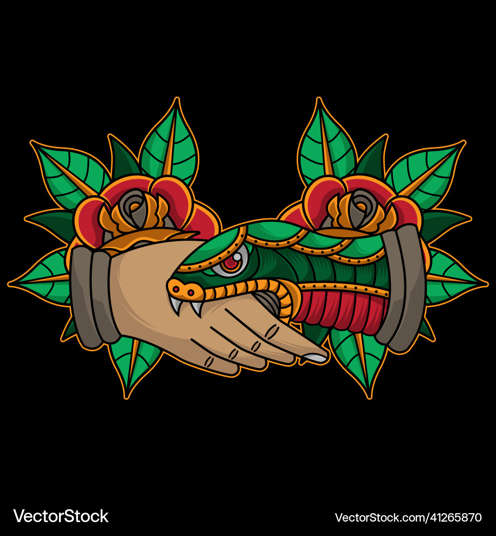 Traditional snake handshake tattoo Royalty Free Vector Image