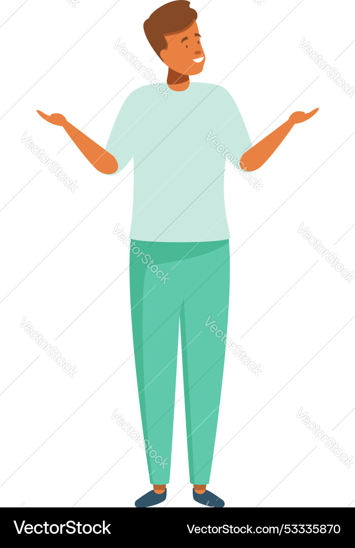 Young man showing something with hands and smiling