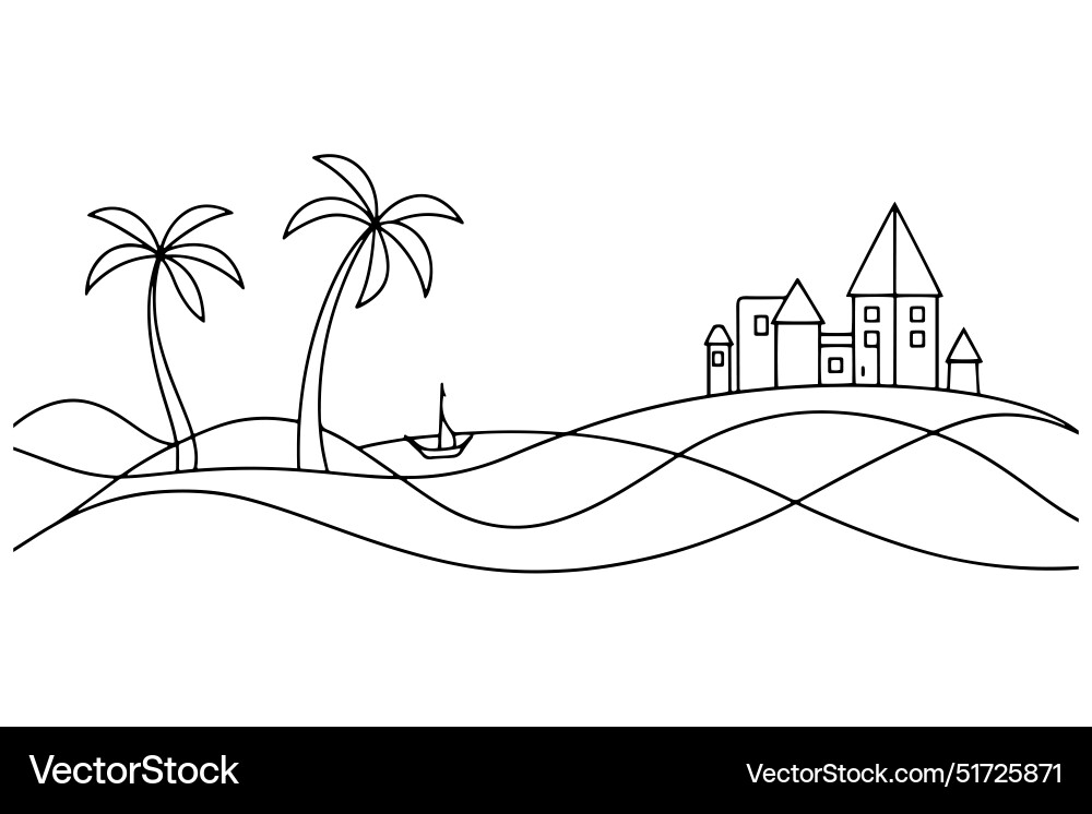 Bays with village continuous line art on white Vector Image
