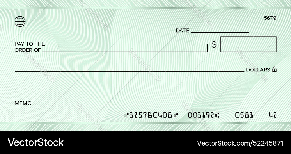 Blank green bank check checkbook cheque template Vector Image