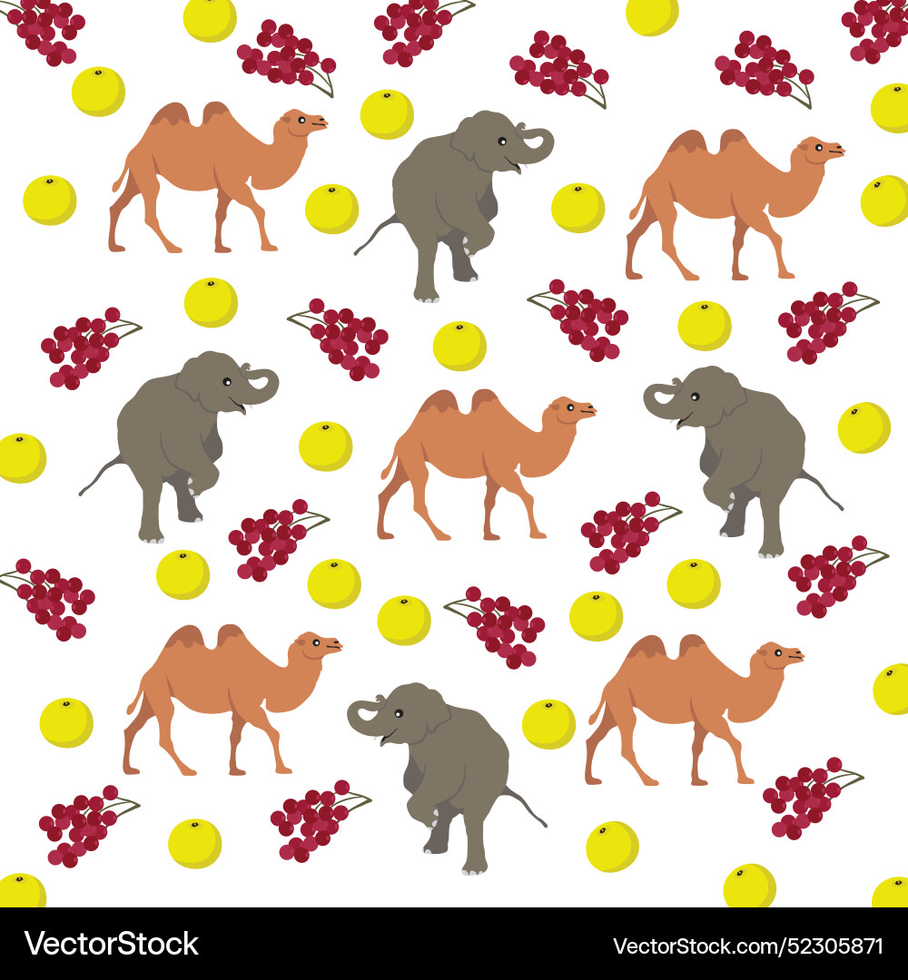 Cute camel elephant with fruit Royalty Free Vector Image