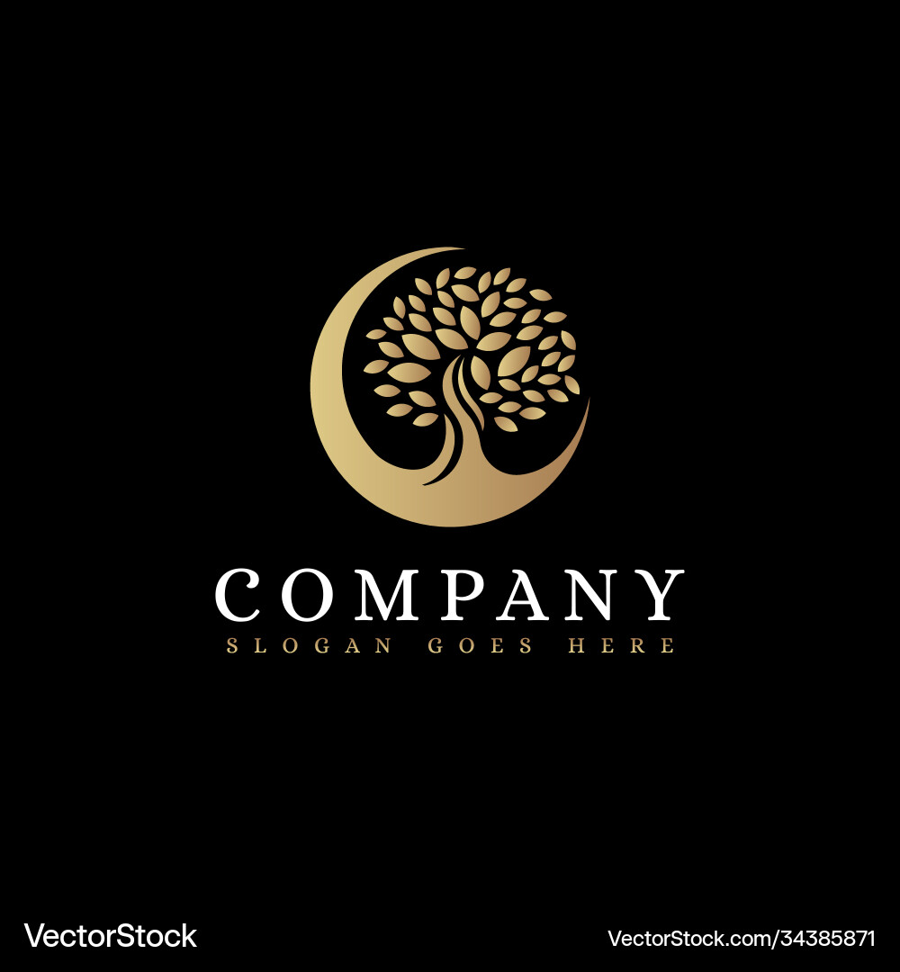 Elegant Moon Tree Logo Royalty Free Vector Image