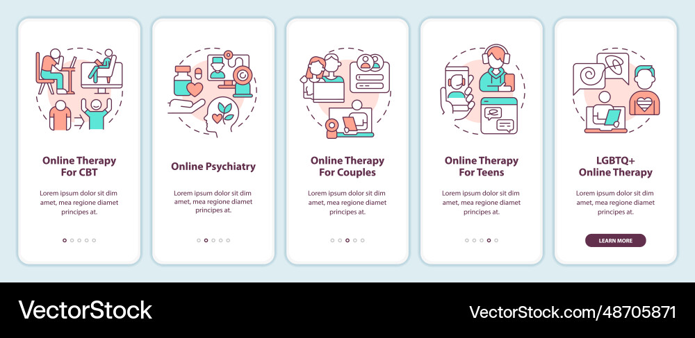 Online Therapy App Walkthrough Icons Royalty Free Vector