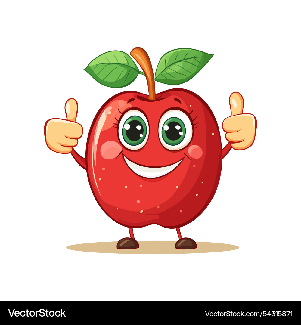 Smiling red apple character with big eyes Vector Image