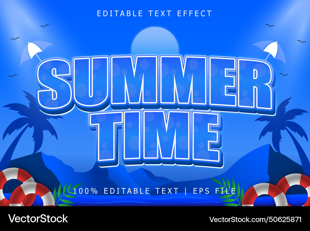 Summer time editable text effect 3 dimension Vector Image