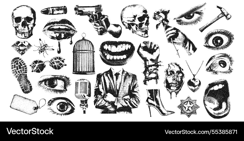 True crime retro elements with photocopy stipple Vector Image
