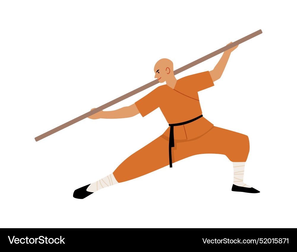 Young man shaolin monk fighter exercising kung fu Vector Image