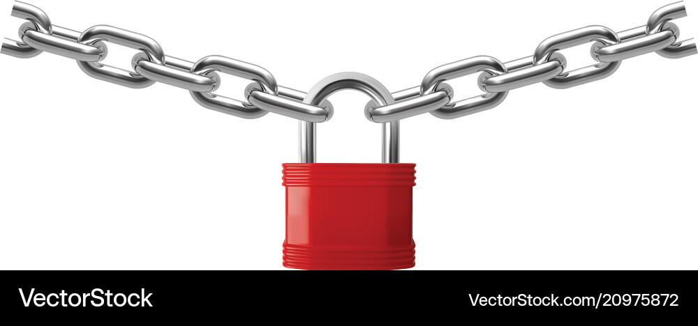 Closed lock hanging on chain isolated white Vector Image