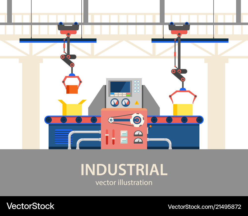 Factory or plant automated line with control box Vector Image