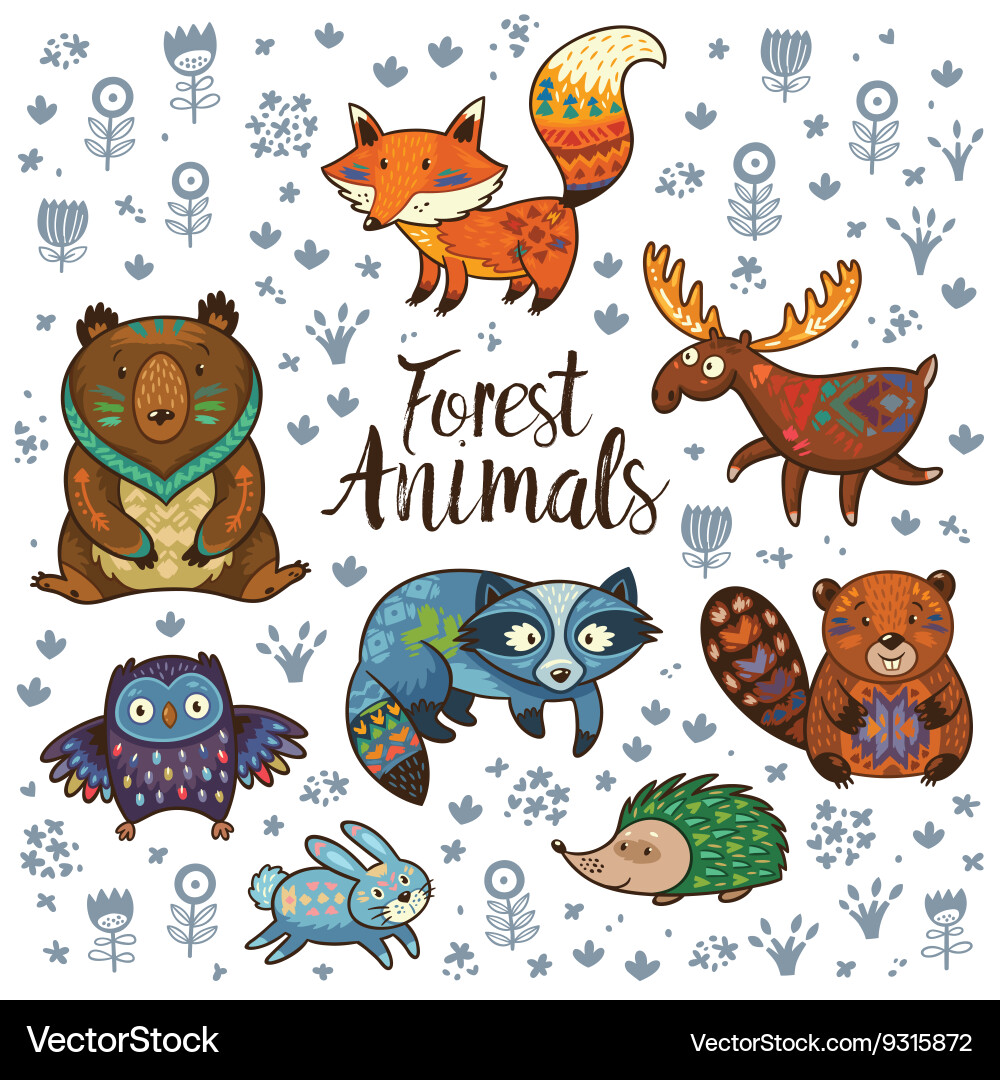 Forest tribal animals set Royalty Free Vector Image