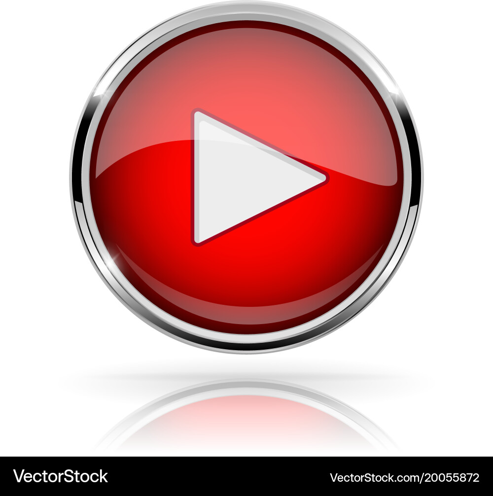 Red round media button play shiny icon Royalty Free Vector