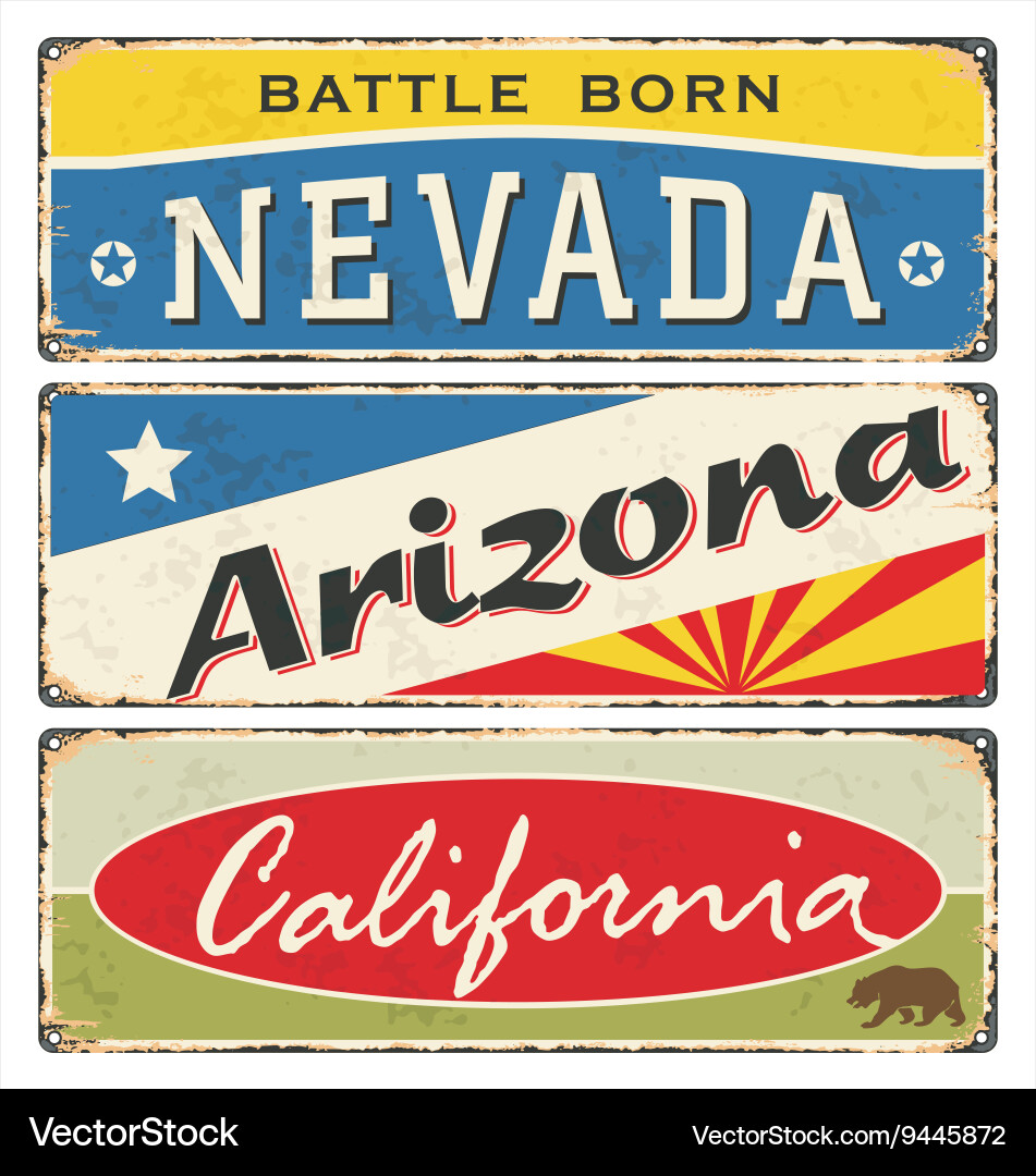 Vintage USA State Tin Signs Collection Royalty Free Vector