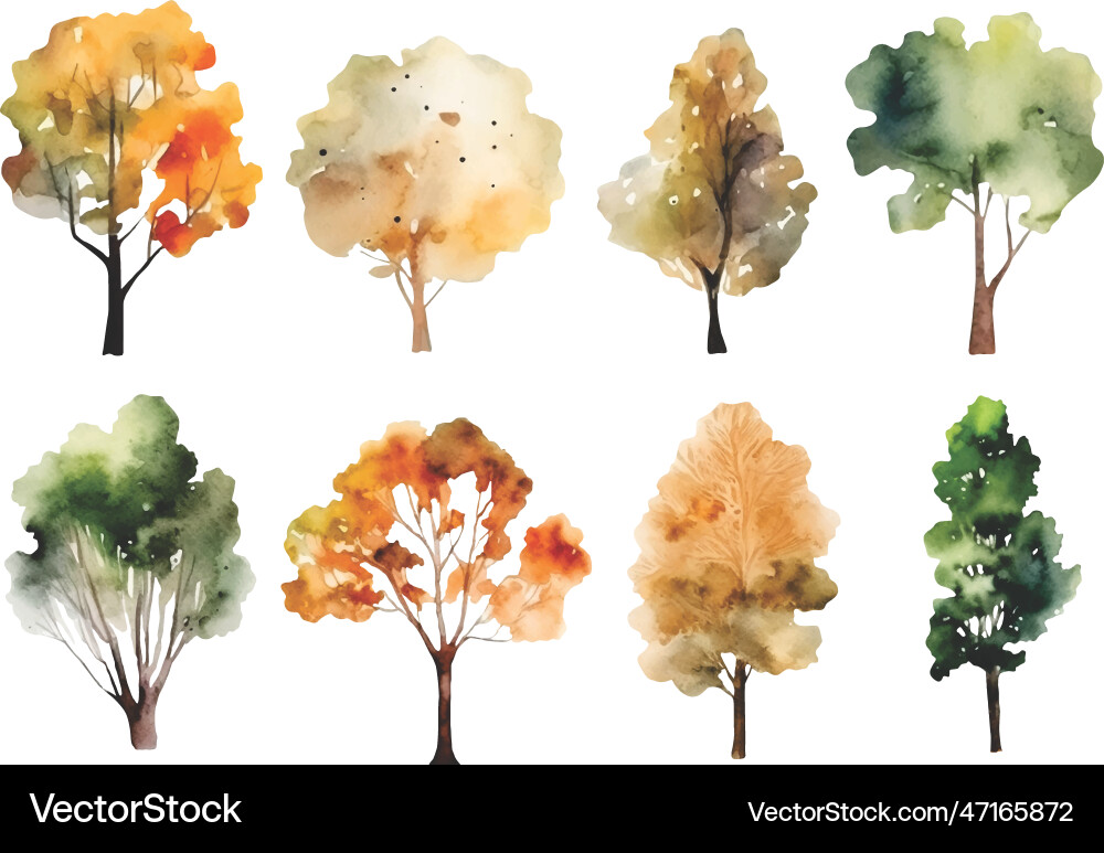 Watercolor trees collection set Royalty Free Vector Image