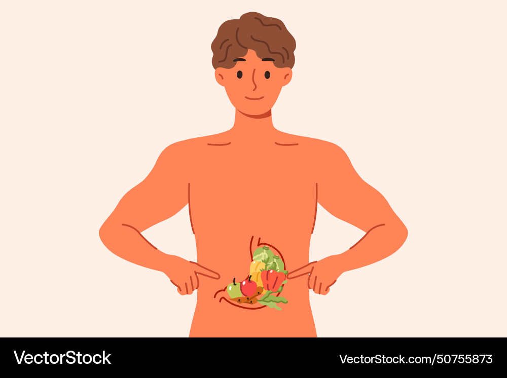 Man recommends healthy diet points to vegetables Vector Image
