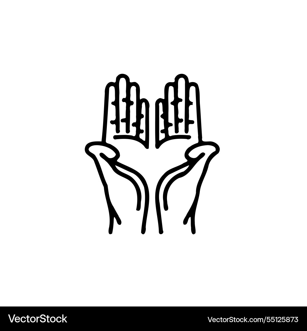Two open hands outlined in black in a white Vector Image