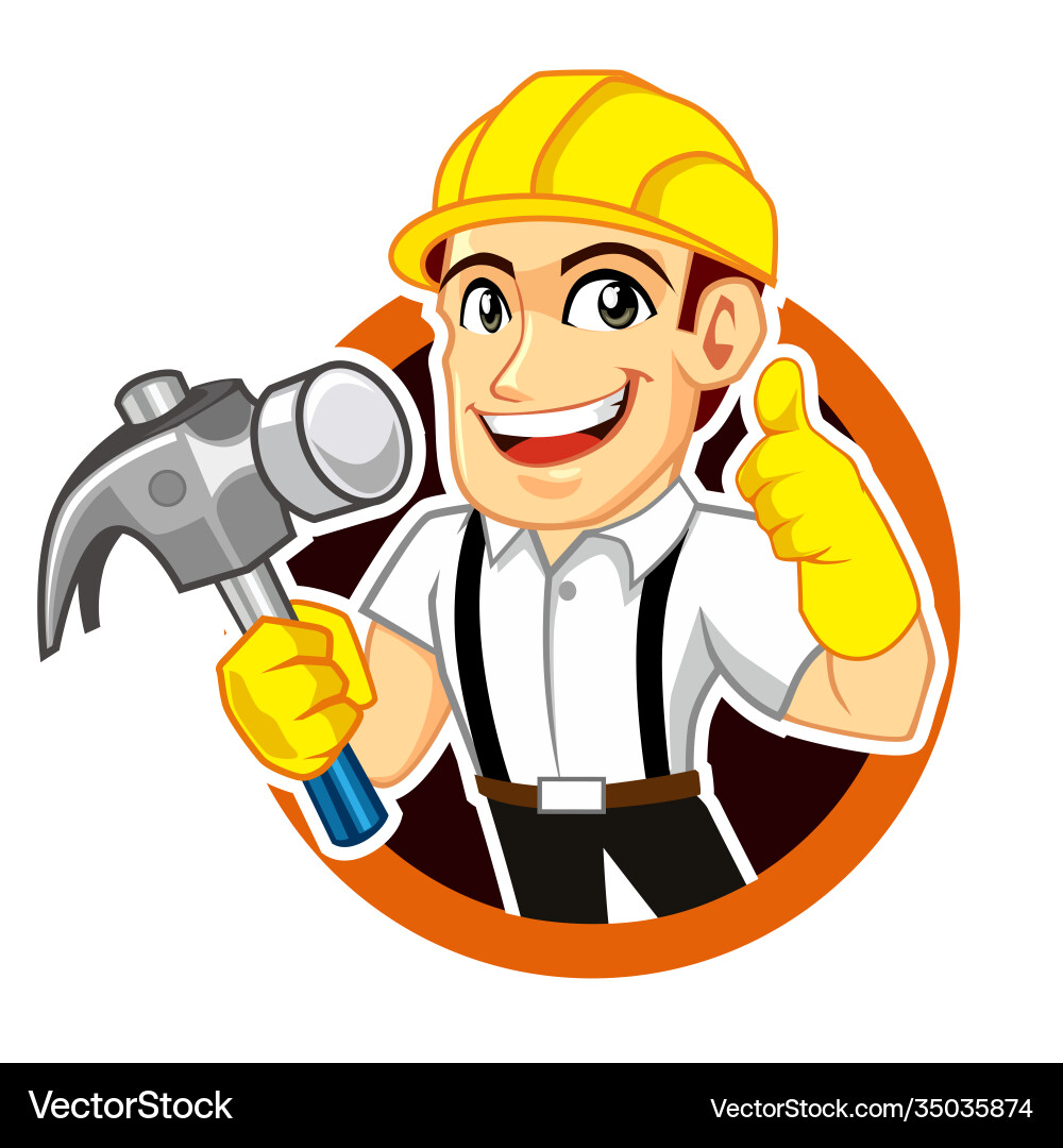 Builder worker logo mascot cartoon Royalty Free Vector Image