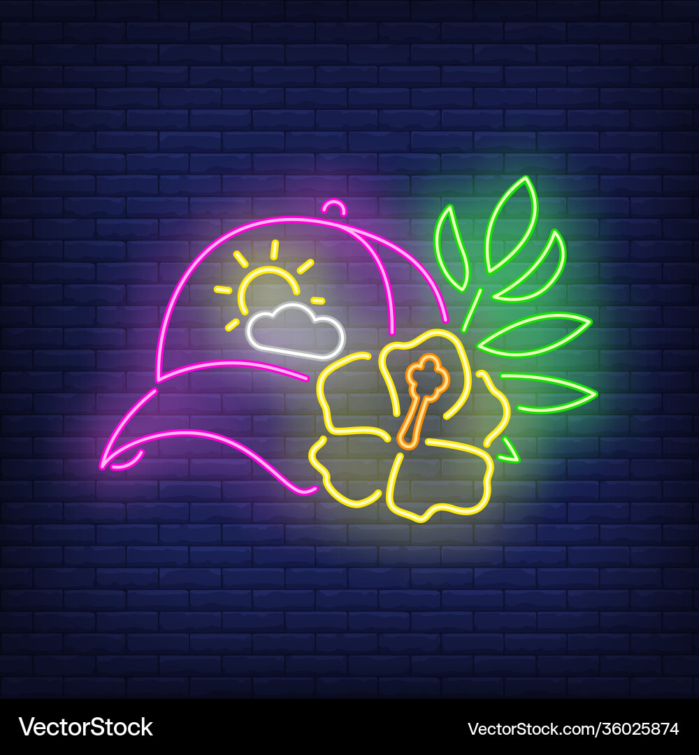 Cap and flowers neon sign Royalty Free Vector Image