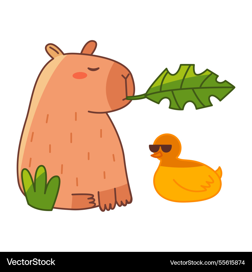 Funny capybara and duck Royalty Free Vector Image
