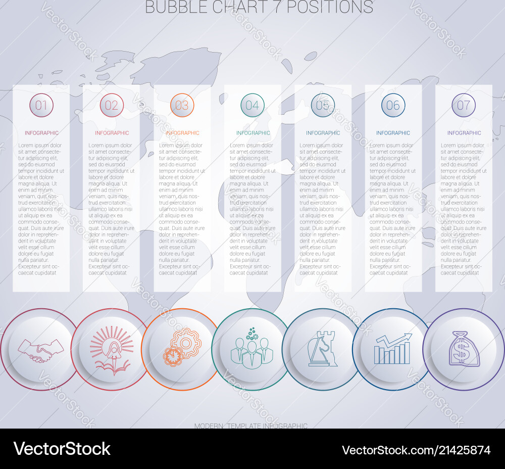 Infographics color bubble chart template for 7 Vector Image