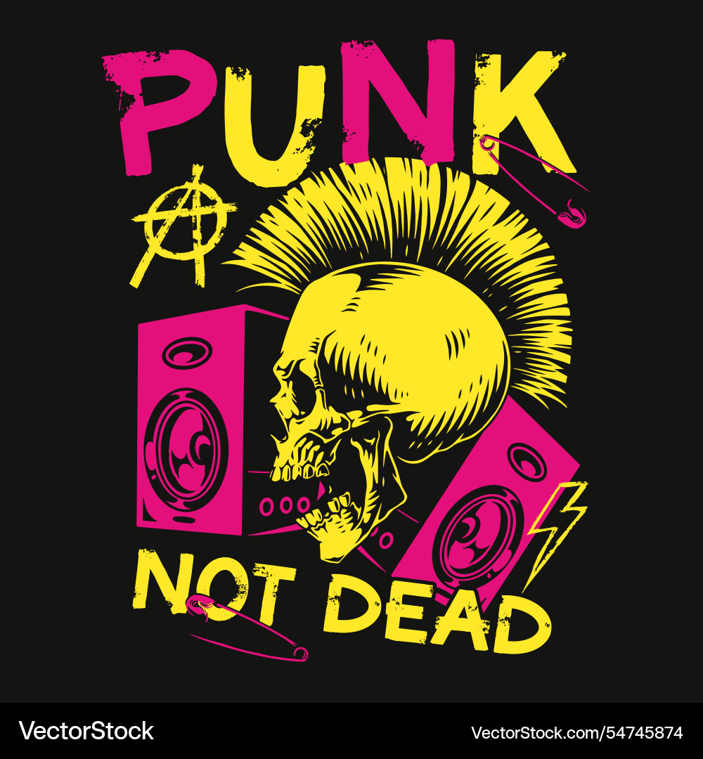 Punk art design featuring a skull with speakers Vector Image