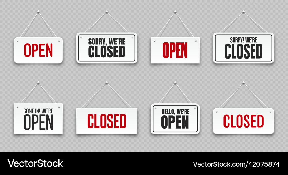 Realistic open or closed hanging signboards Vector Image
