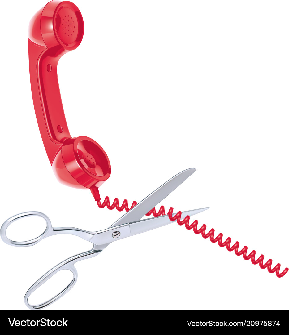 Telephone cord being cut by scissors isolated Vector Image
