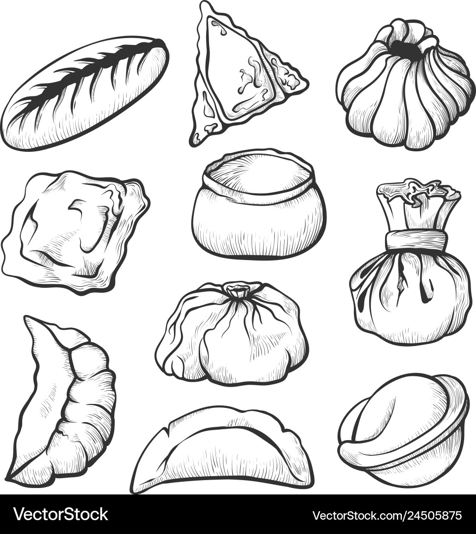 Dumpling sketch healthy cooking and appetizer set Vector Image
