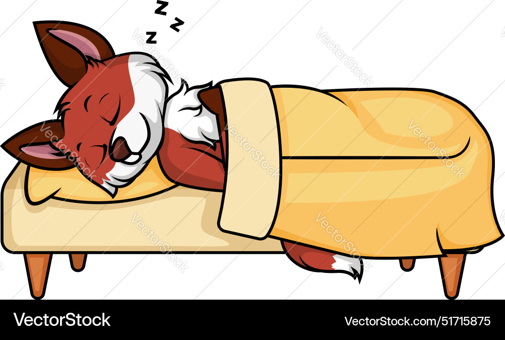 Fox sleeping in bed cartoon Royalty Free Vector Image