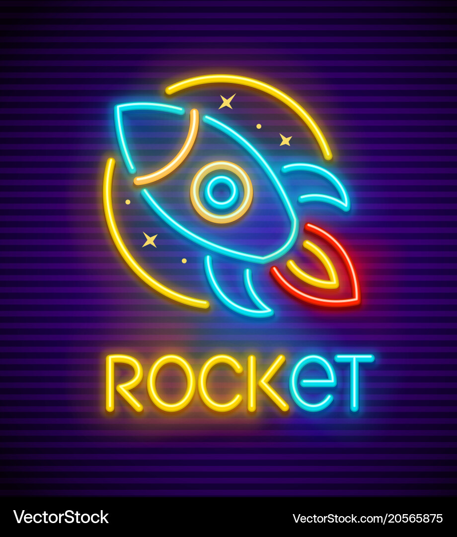 Neon Rocket Sign Royalty Free Vector Image - VectorStock