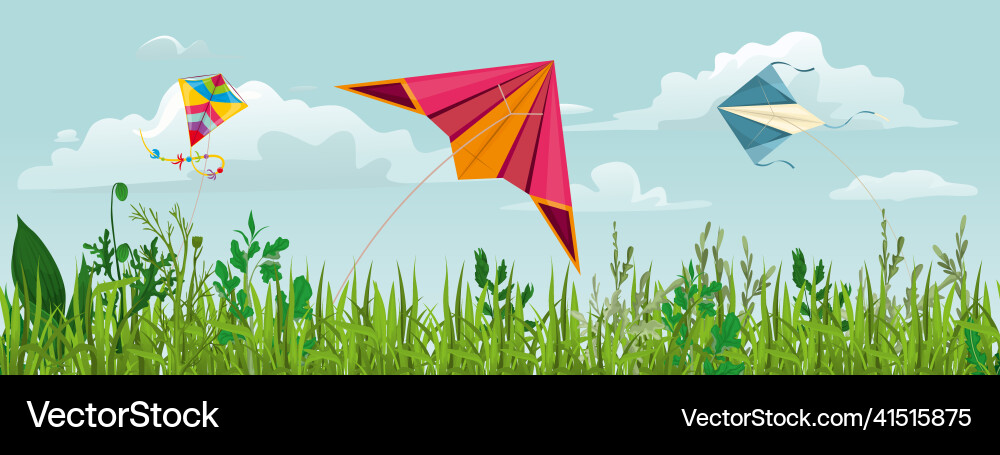 Summer day kites composition Royalty Free Vector Image