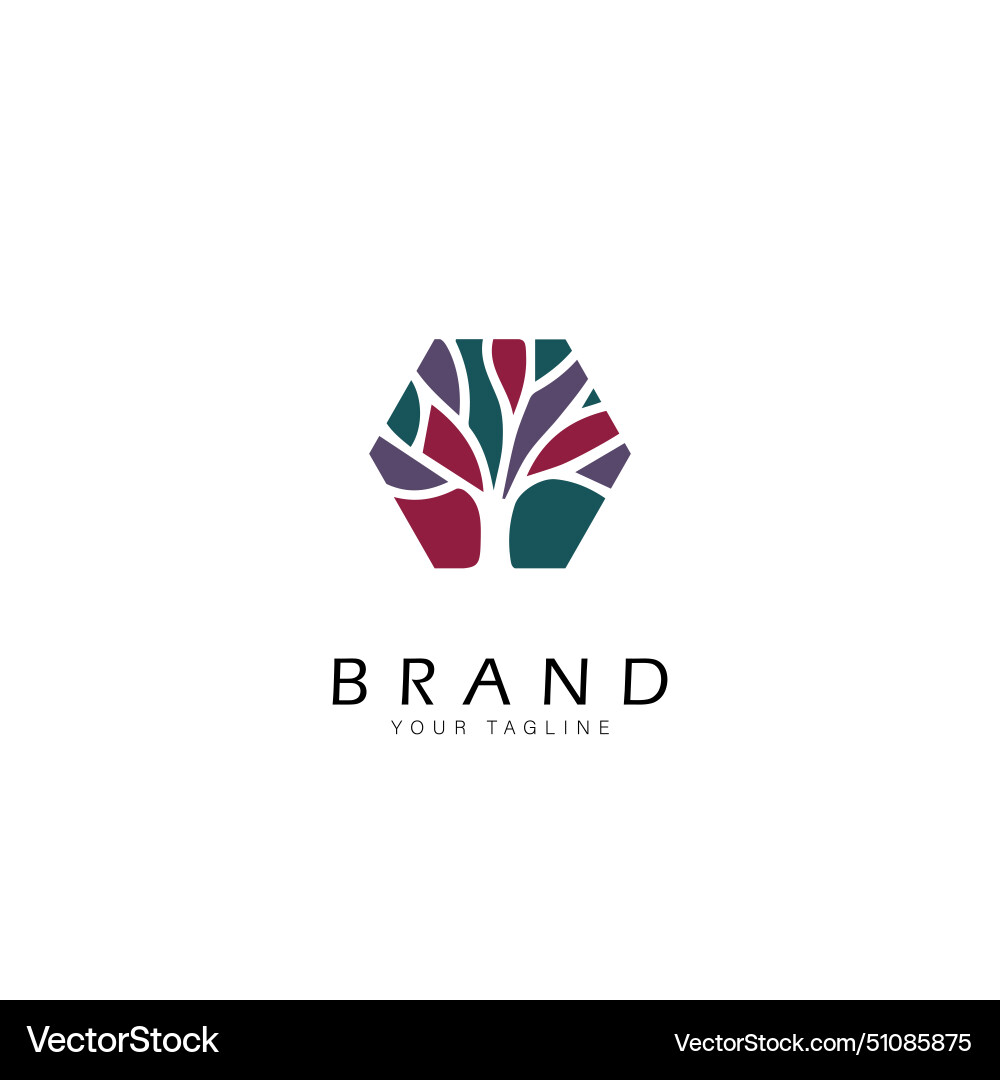 Tree hexagon logo symbol flat style Royalty Free Vector