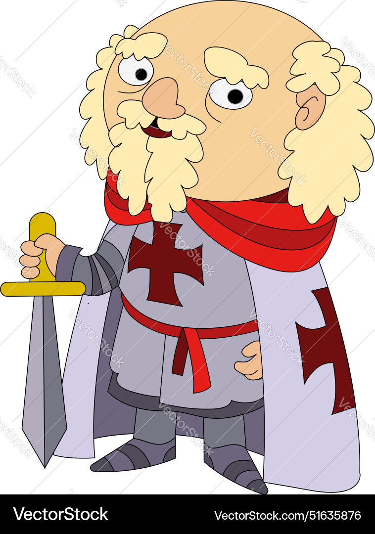 Cartoon templar knight holding sword with red Vector Image