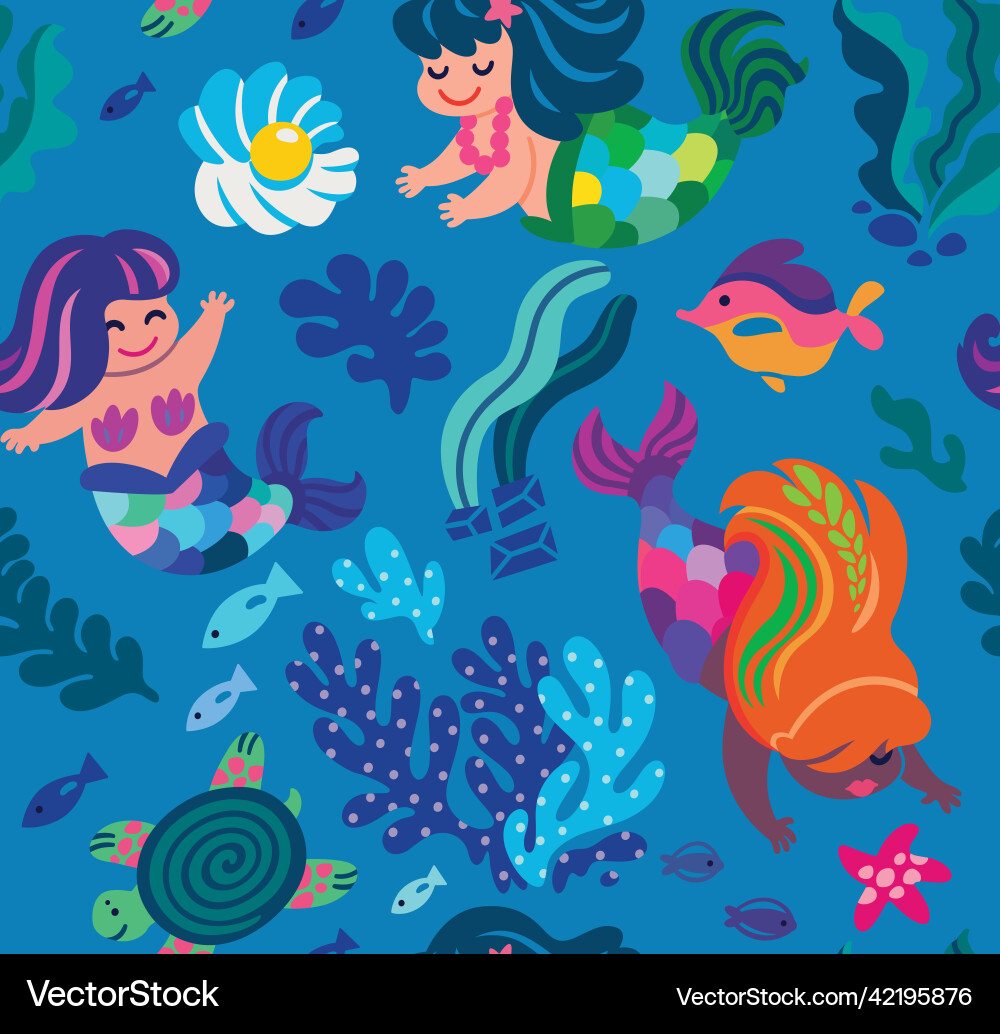 Colorful Mermaid Seamless Pattern Royalty Free Vector Image