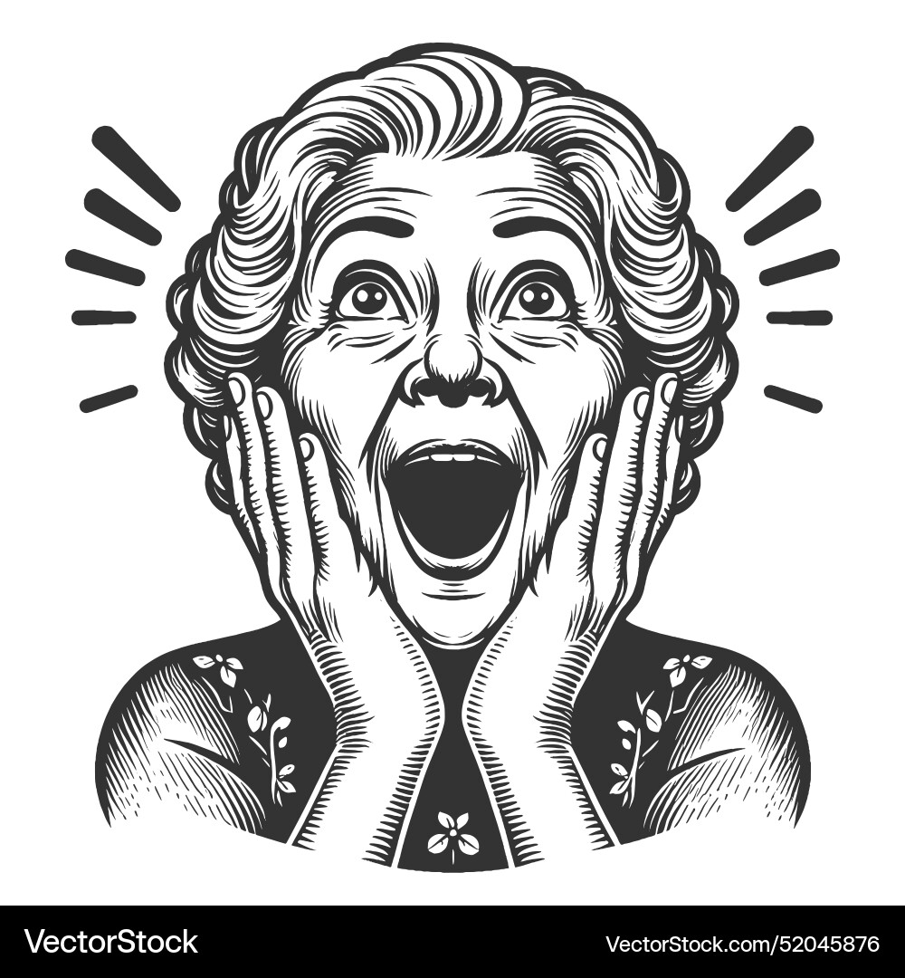 Ecstatic elderly woman sketch Royalty Free Vector Image