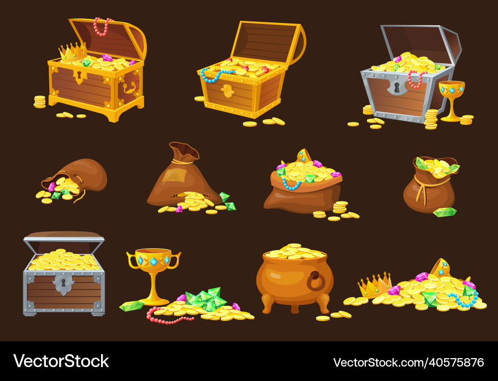 Gold Coins and Treasure Chests Royalty Free Vector Image