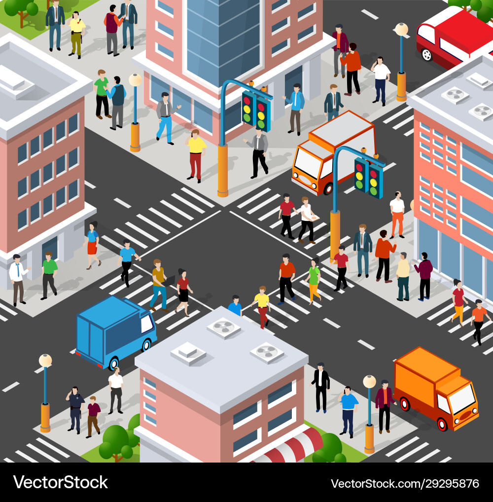Isometric people walking on street Royalty Free Vector Image