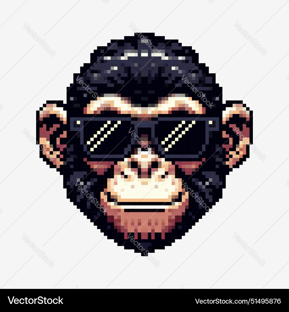 Monkey in sunglasses pixel art Royalty Free Vector Image