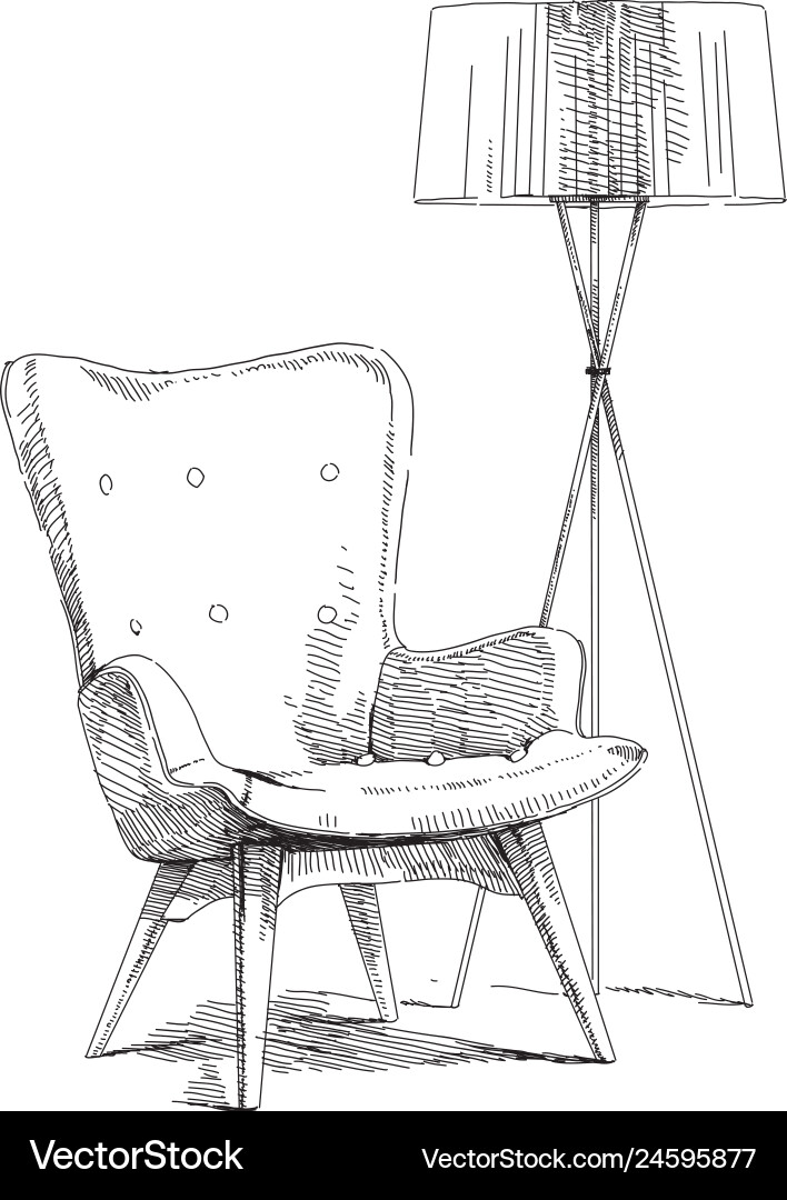 Comfortable modern interior hand drawing Vector Image