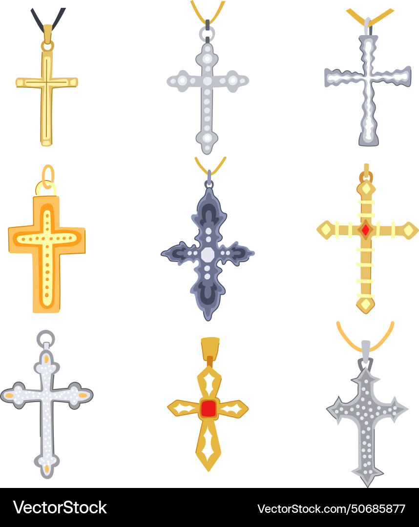 Cross christian set cartoon Royalty Free Vector Image