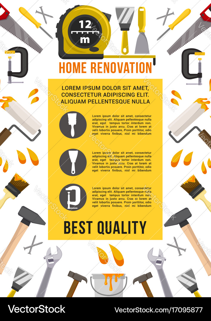 Poster house renovation repair work tools Vector Image