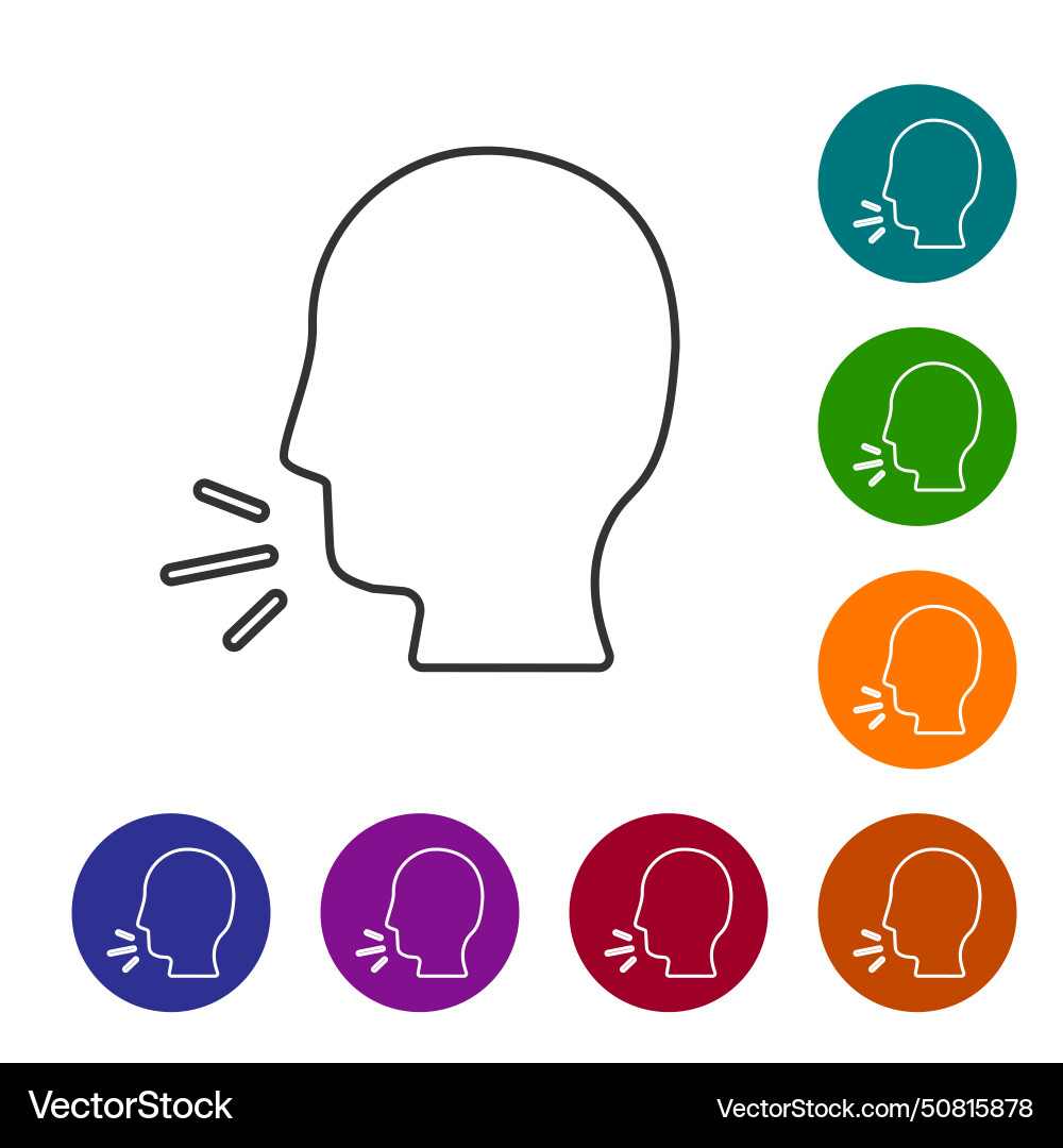 Black line man coughing icon isolated on white Vector Image