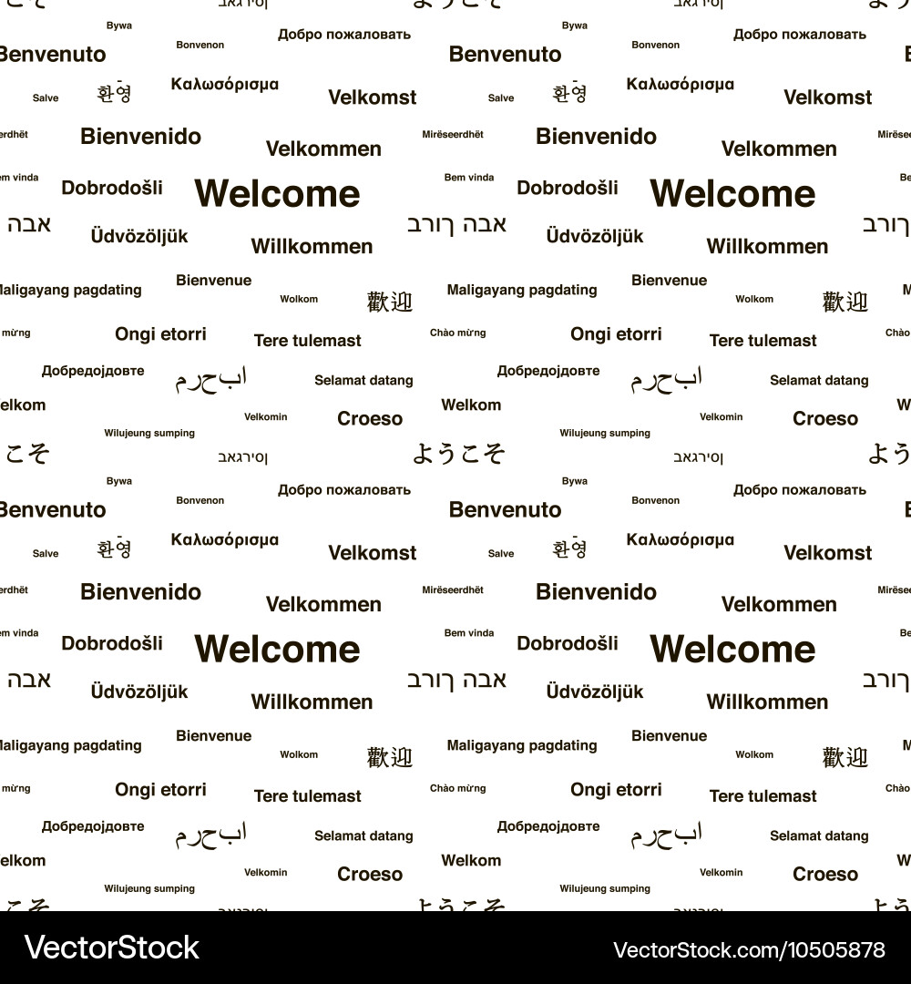 Black welcome phrases in different languages Vector Image