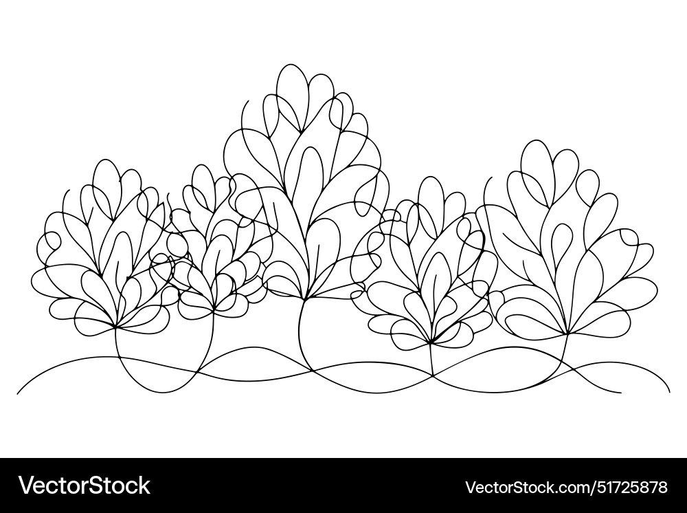 Bushes shrubs continuous line art on white Vector Image