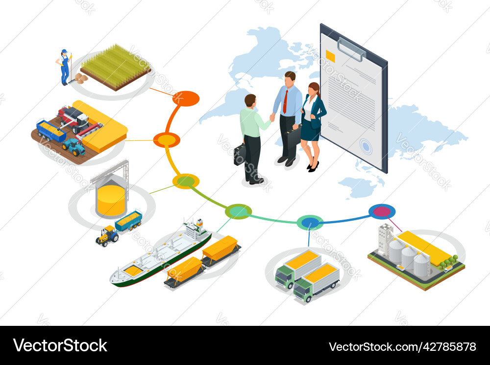 Concept of harvest export import isometric Vector Image