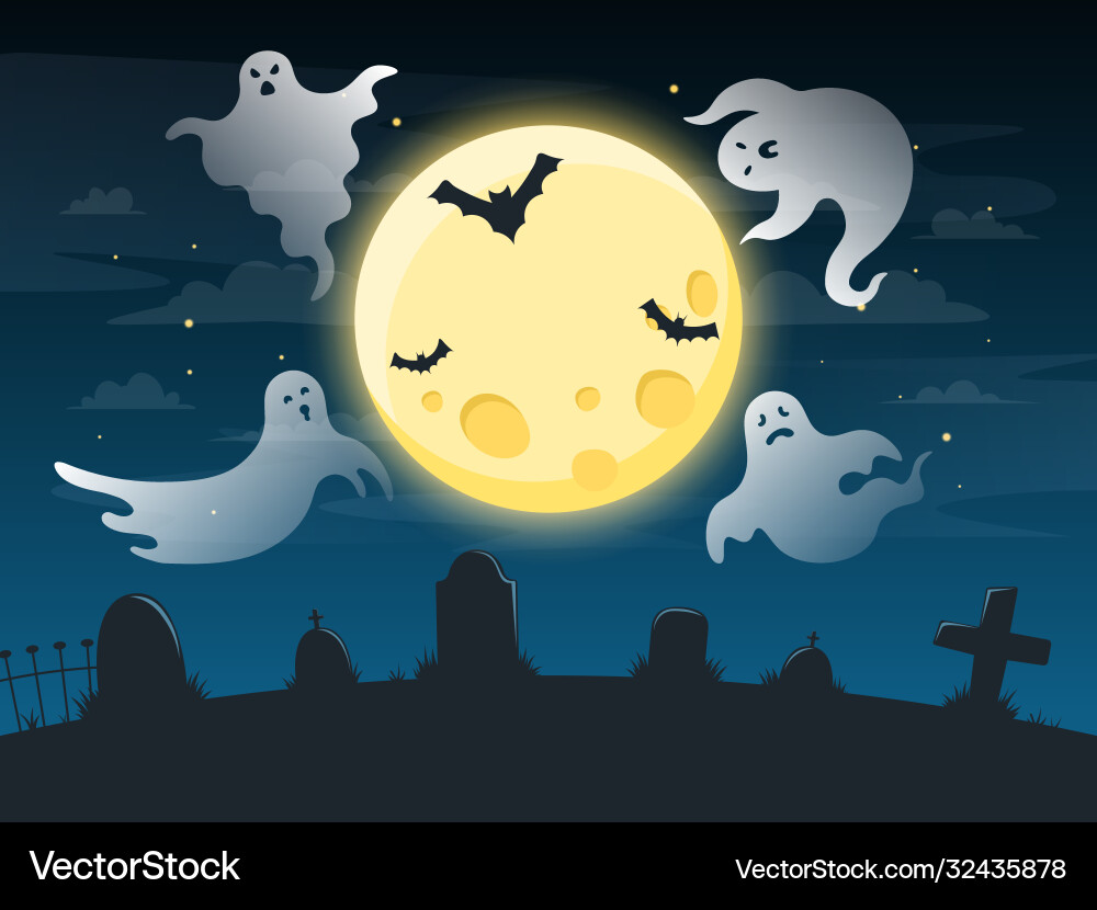 Spooky Flying Ghosts Halloween Poster Royalty Free Vector