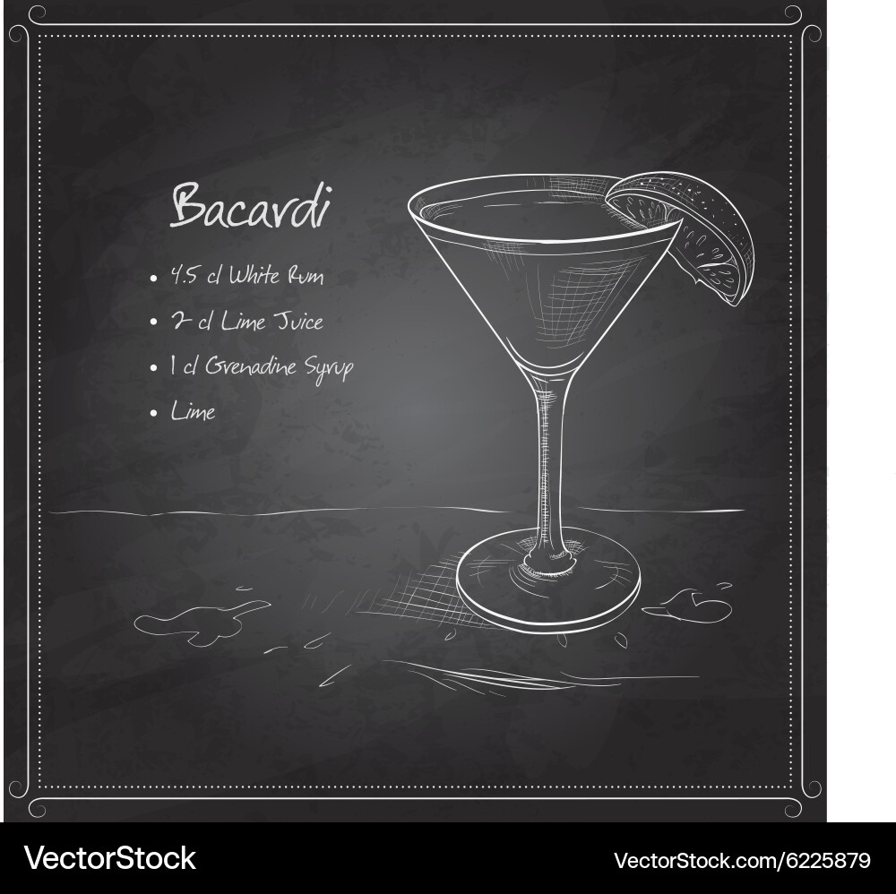 Cocktail bacardi on black board Royalty Free Vector Image