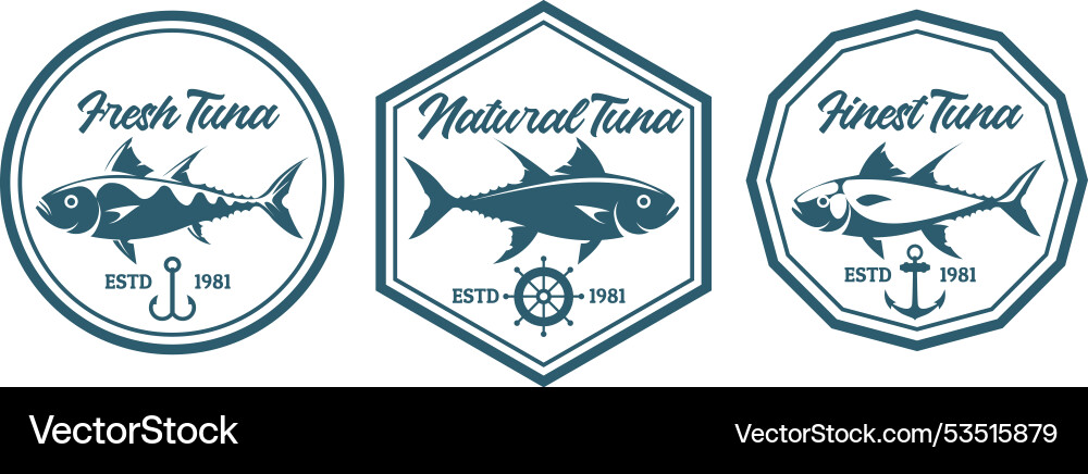 Tuna fish retro label set Royalty Free Vector Image