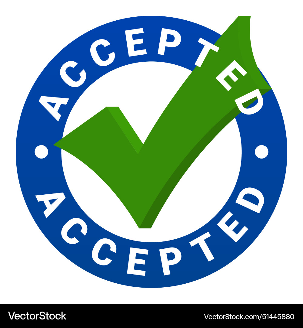 Blue accepted stamp with green 3d tick Royalty Free Vector